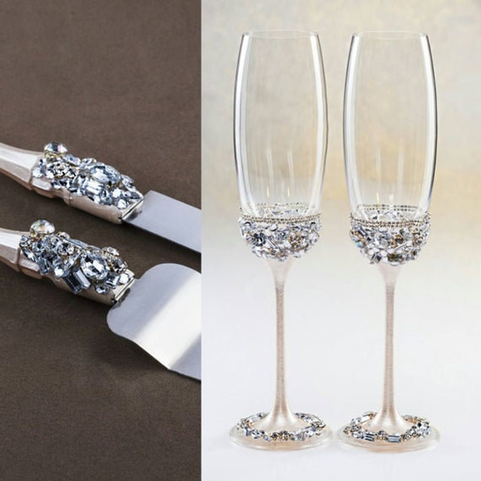 Personalized Ivory With Crystals Cake Server and Knife - Etsy