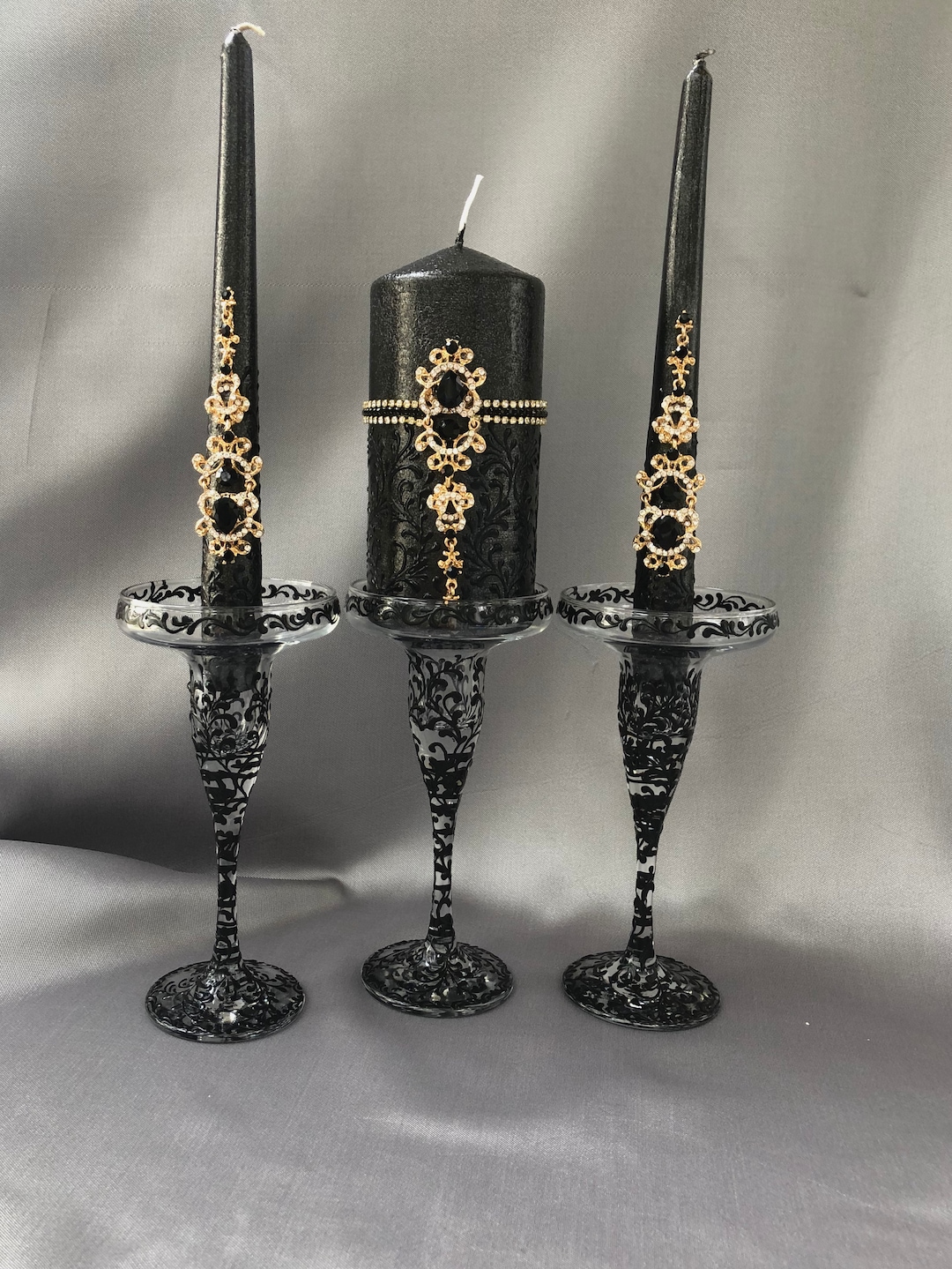 Black Unity Candle Set Black Candle Holders Gothic Wedding Candles ...
