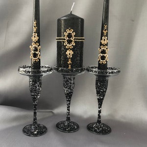 Black Unity Candle Set Black Candle Holders Gothic Wedding Candles ...