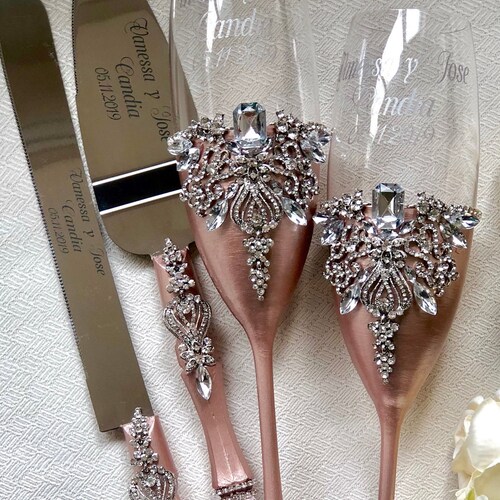 Cake Knife & Server Set Rose Gold Cake Cutting Sets for | Etsy