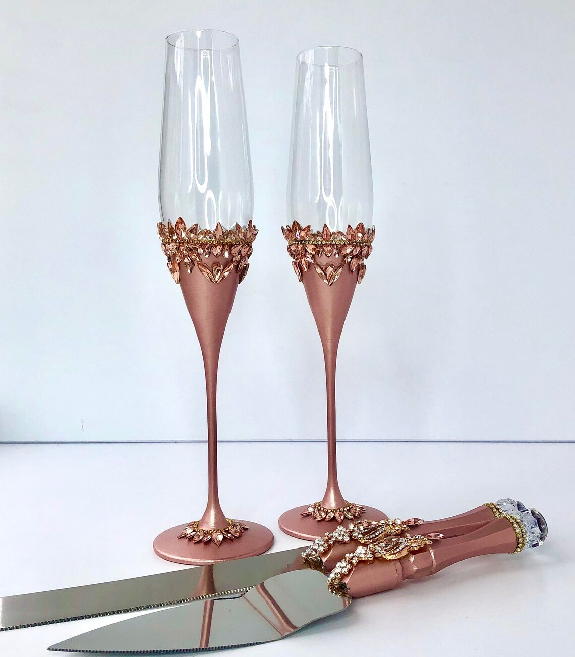 Rose Gold Wedding Glasses and Cake Server Rose Gold Unity | Etsy