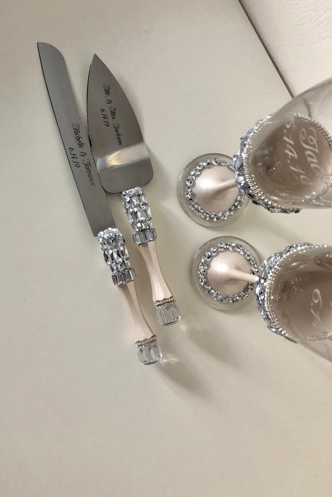 Personalized Ivory With Crystals Cake Server and Knife Engraved Cake ...