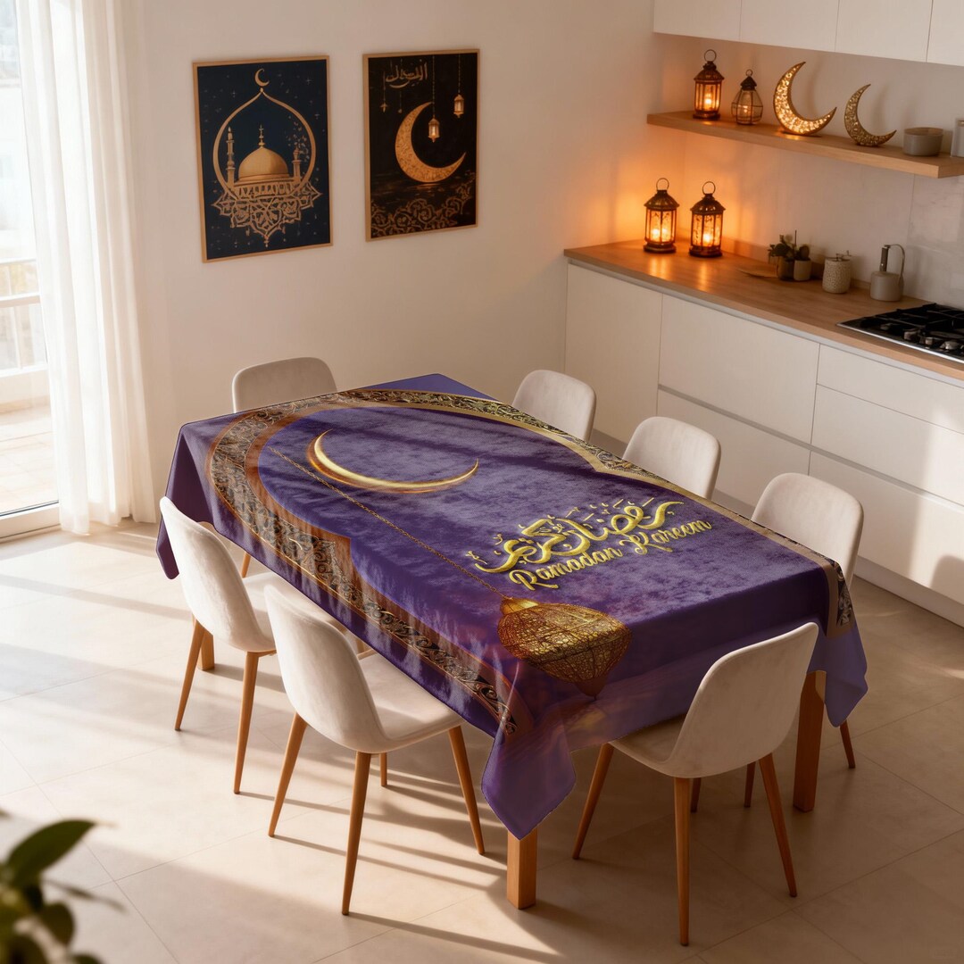 Ramadan Tablecloth, Islamic Calligraphy Dining Table Cover, Moon Star ...