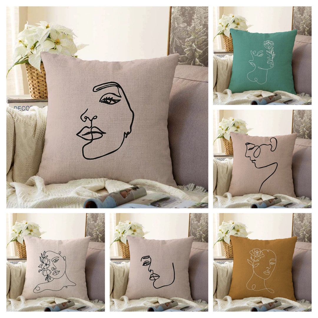 Siluet One Line Drawing Cushion Cover|minimalist Woman Face Pillow Case ...