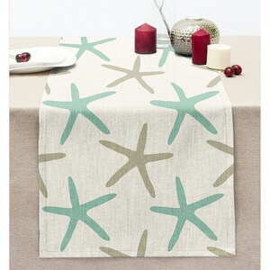Coastal Sea Pattern Table Runner, Seashell Table Cloth, Water Green ...