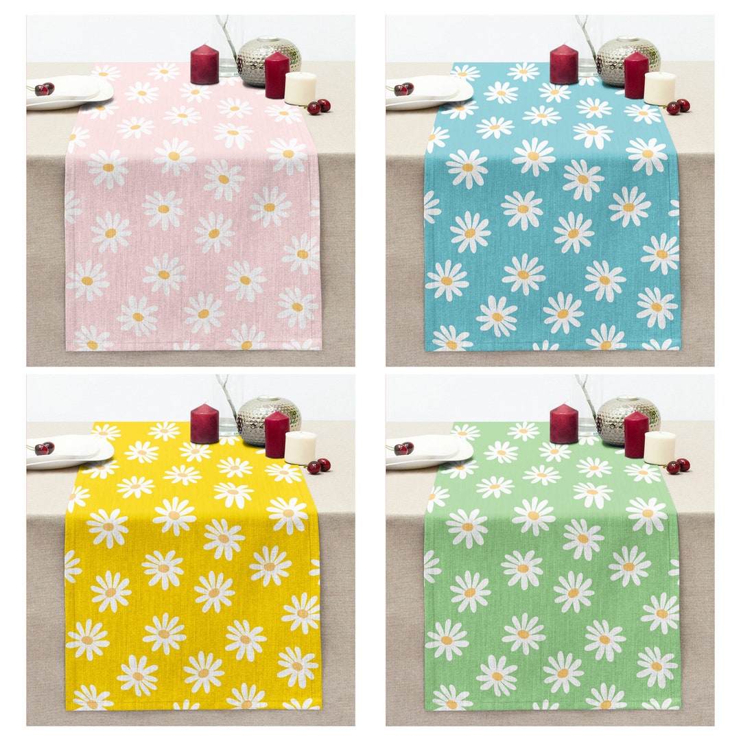 Daisy Table Runner, Floral Dining Room Table Cloth, Flower Kitchen ...