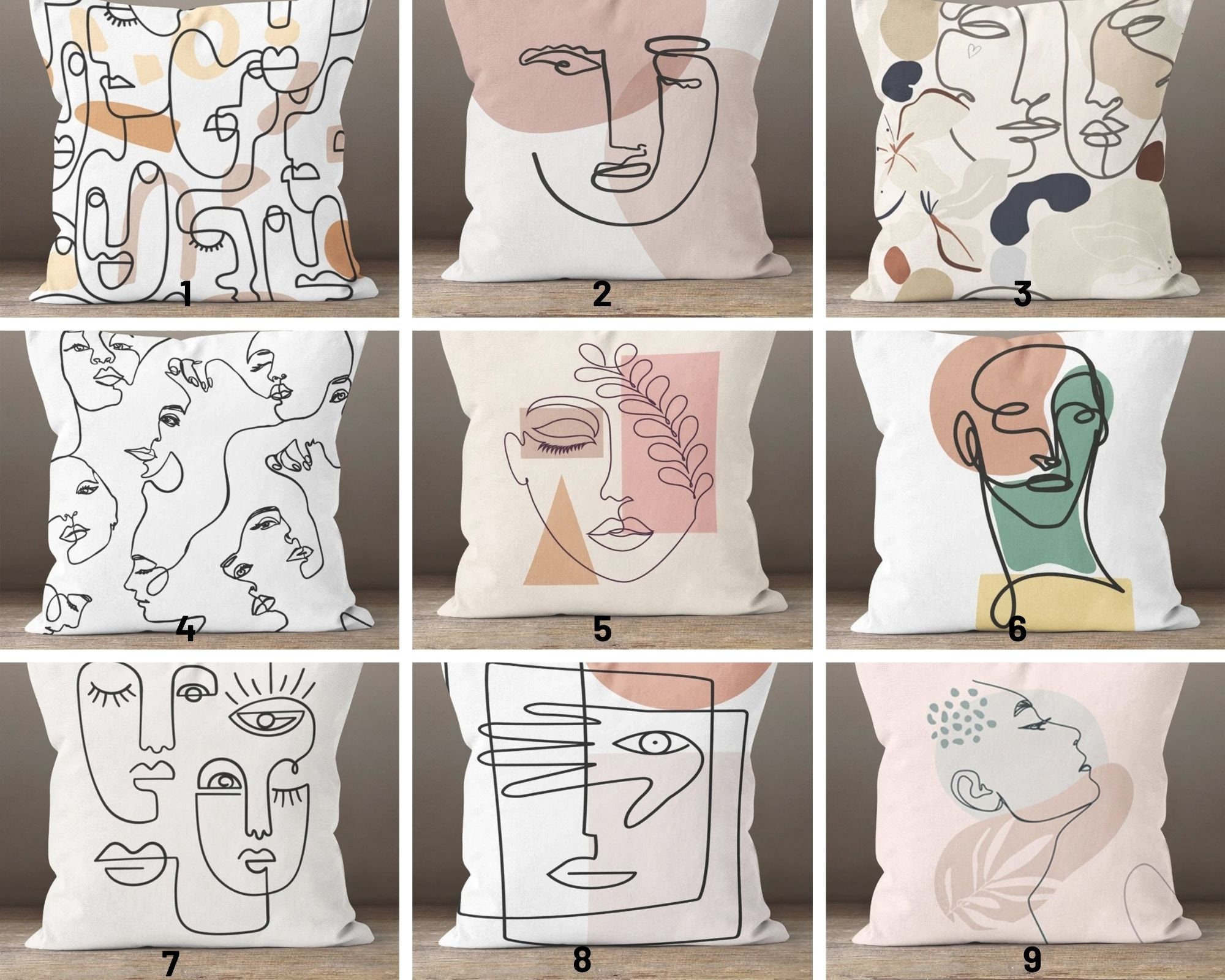 Line Art Face Themed Throw Pillows/abstract Face Cartoon Woman - Etsy UK