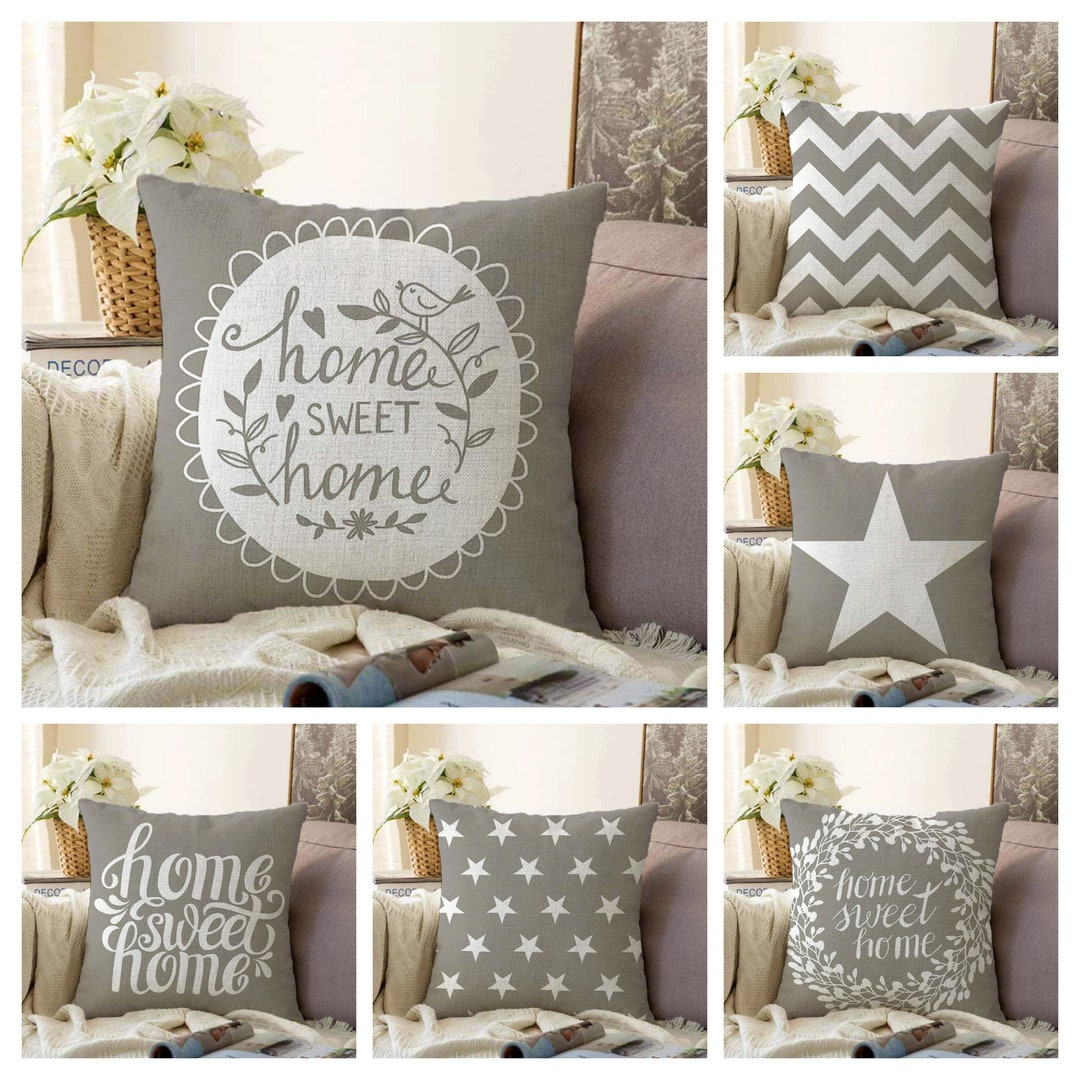 Grey Home Sweet Home Cushion Cover|star Cushion Cover|zigzag Pillow ...