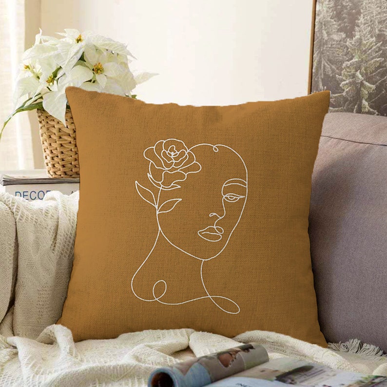 Siluet One Line Drawing Cushion Coverminimalist Woman Face - Etsy UK