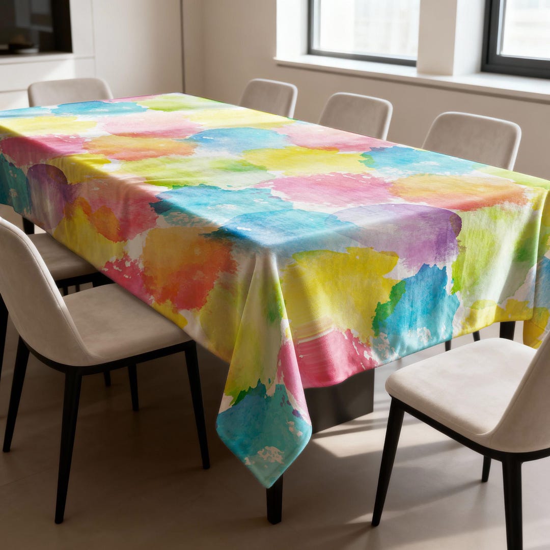 Colorful Watercolor Velvet Tablecloth, Modern Rectangular Dining Table ...