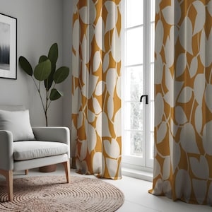 Geometric Mustard Yellow Curtains, Modern Abstract Pattern Drapes, Bold ...