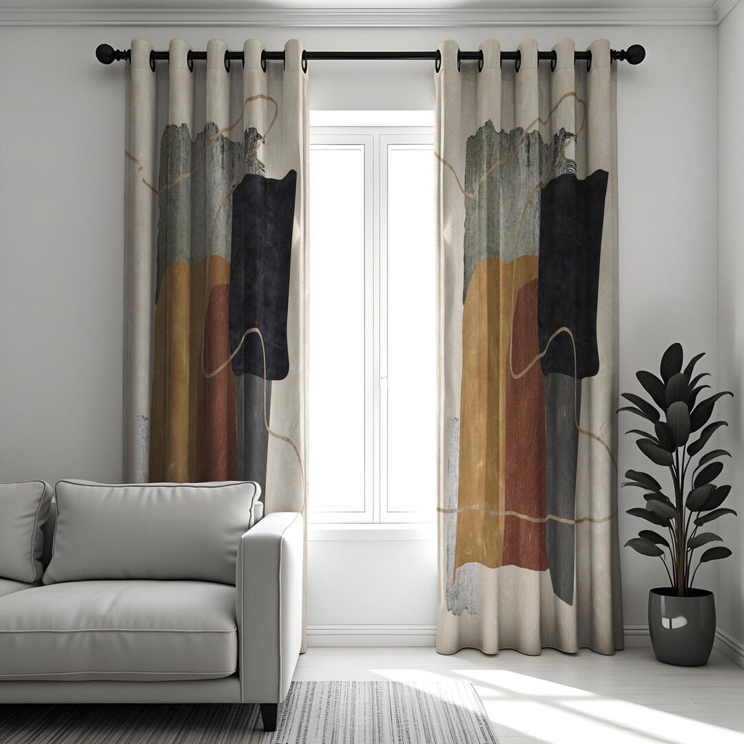 Abstract Modern Curtains, Geometric Art Drapes, Neutral Tones ...