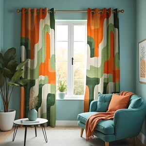 Retro Abstract Curtains, Geometric Wave Design Drapes, Mid Century ...