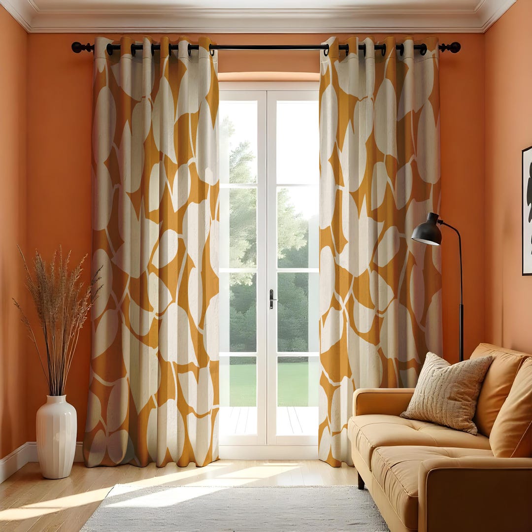 Geometric Mustard Yellow Curtains, Modern Abstract Pattern Drapes, Bold ...