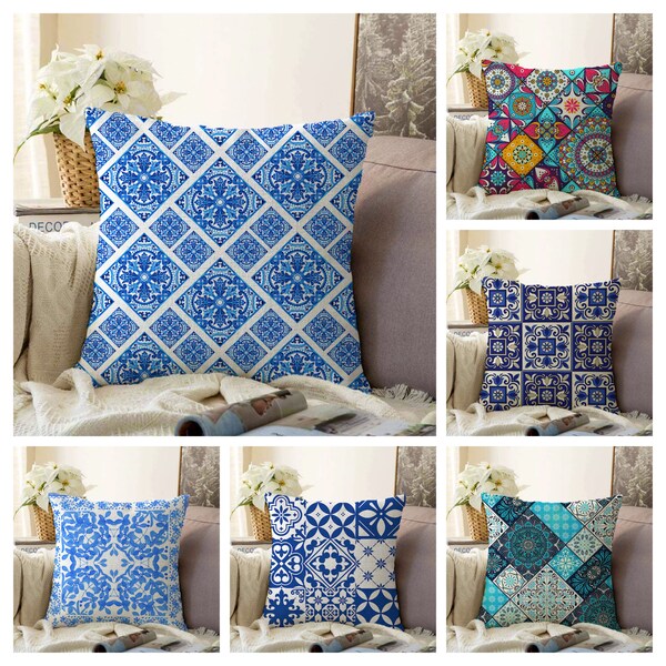 Spanish Tile Outdoor Pillow Blue - Etsy