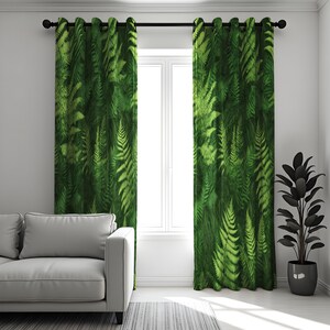 Green Fern Leaf Pattern Curtains, Botanical Nature Inspired Drapes ...
