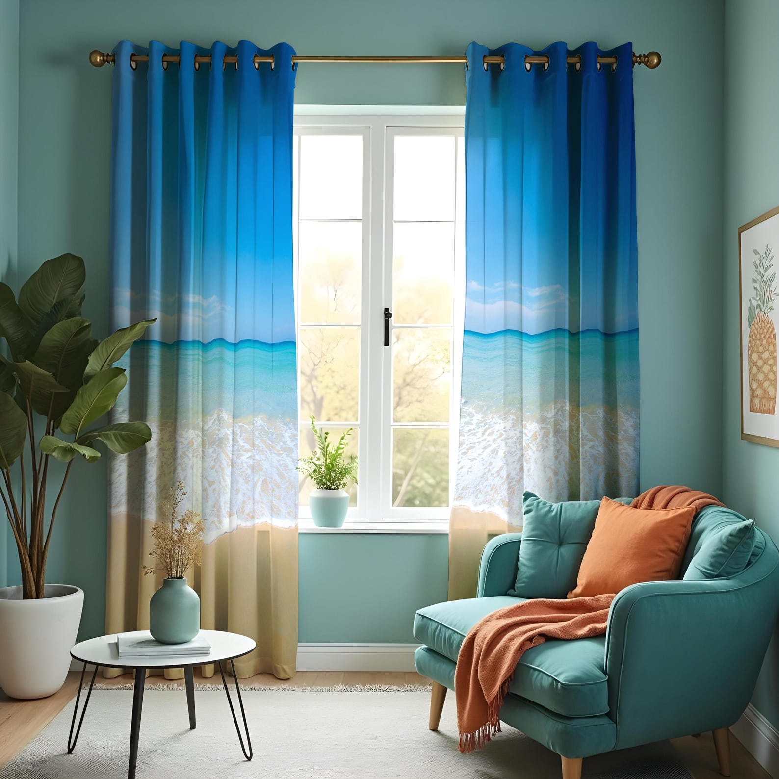 Beach Ocean Scene Curtains, Serene Seaside Window Drapes, Custom Length ...