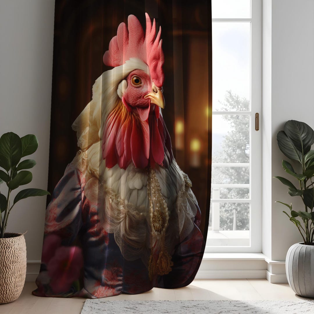 Regal Chicken Portrait Curtains, Funny Renaissance Rooster Drapes ...