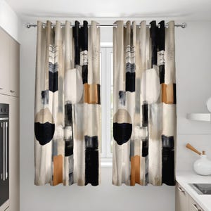 Modern Abstract Curtains, Bold Geometric Shape Drapes, Black & Beige ...