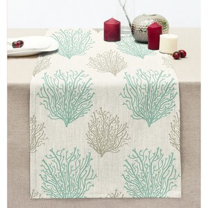 Coastal Sea Pattern Table Runner, Seashell Table Cloth, Water Green ...