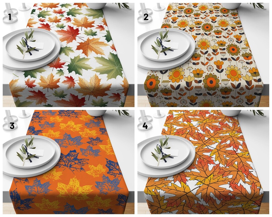 Autumn Green Brown Leaf Table Runner/autumn Fall Runner/autumn Leaves ...