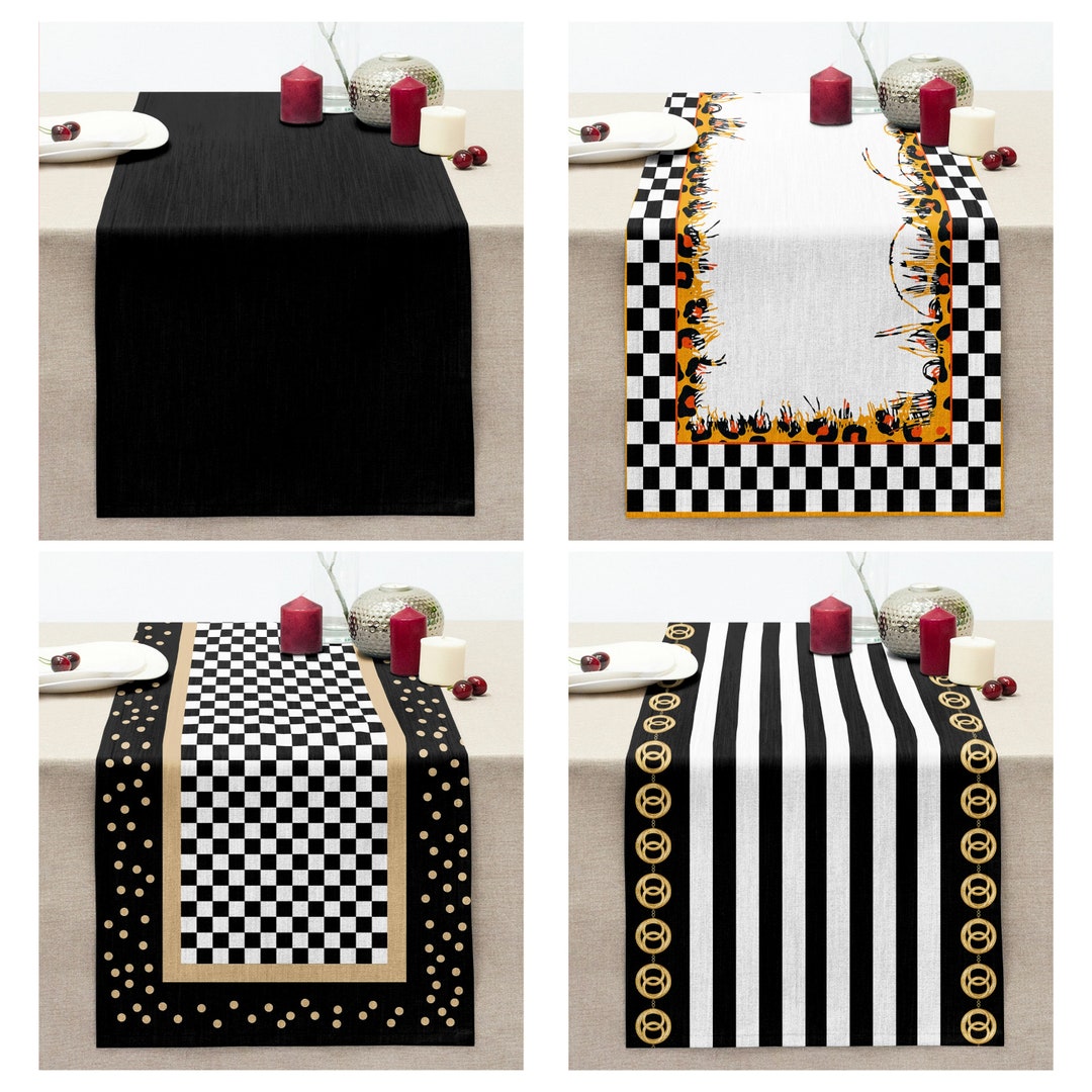 Black and White Checkers Table Runner - Stripe Kitchen Decor, Stylish ...