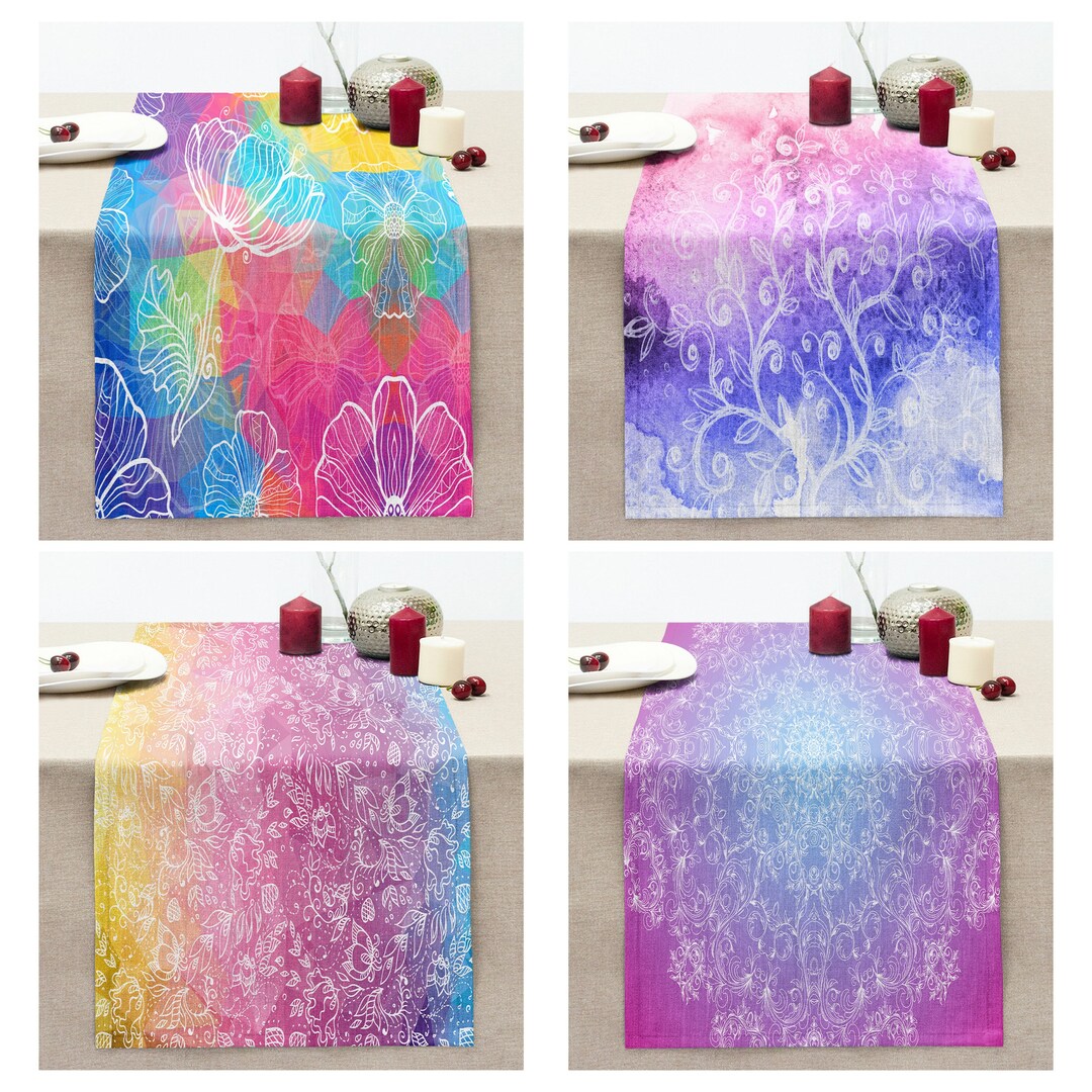 Rainbow Table Runner, Colourful Table Decoration, Multi Colour Kitchen ...