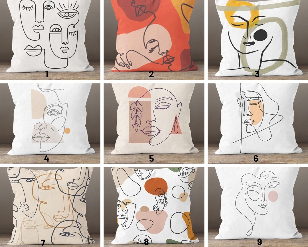 Line Art Face Themed Throw Cushion Cover/abstract Face Cartoon Woman ...