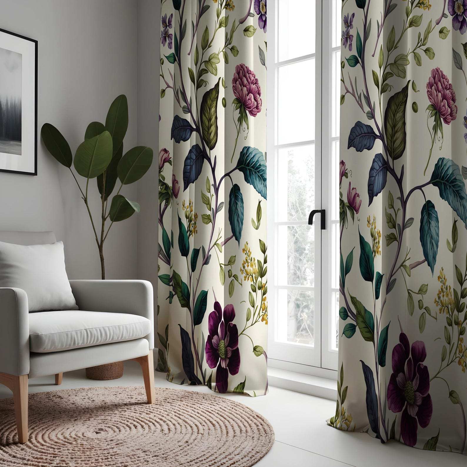 Floral Print Curtains, Botanical Flower Window Treatments, Spring Theme ...