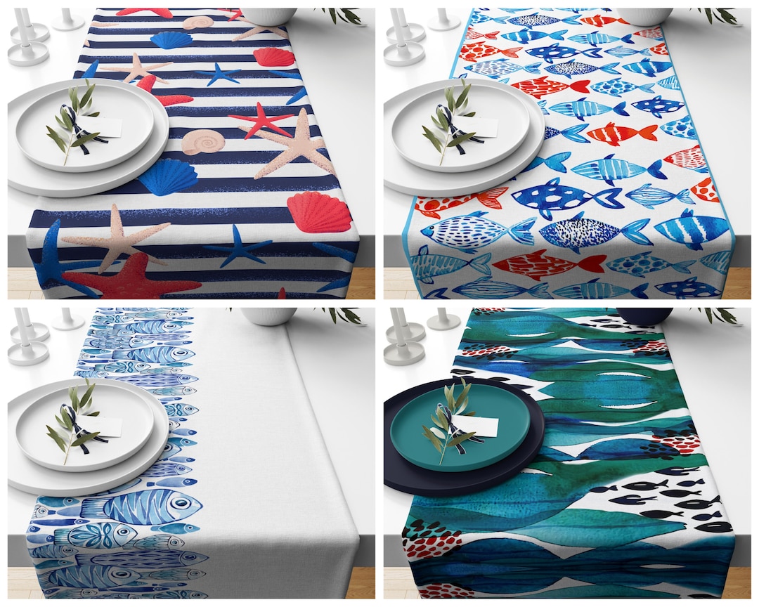 Nautical Table Runner|fish Table Decor|sea Table Cloth|decorative Table ...