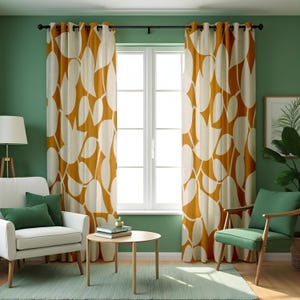 Geometric Mustard Yellow Curtains, Modern Abstract Pattern Drapes, Bold ...