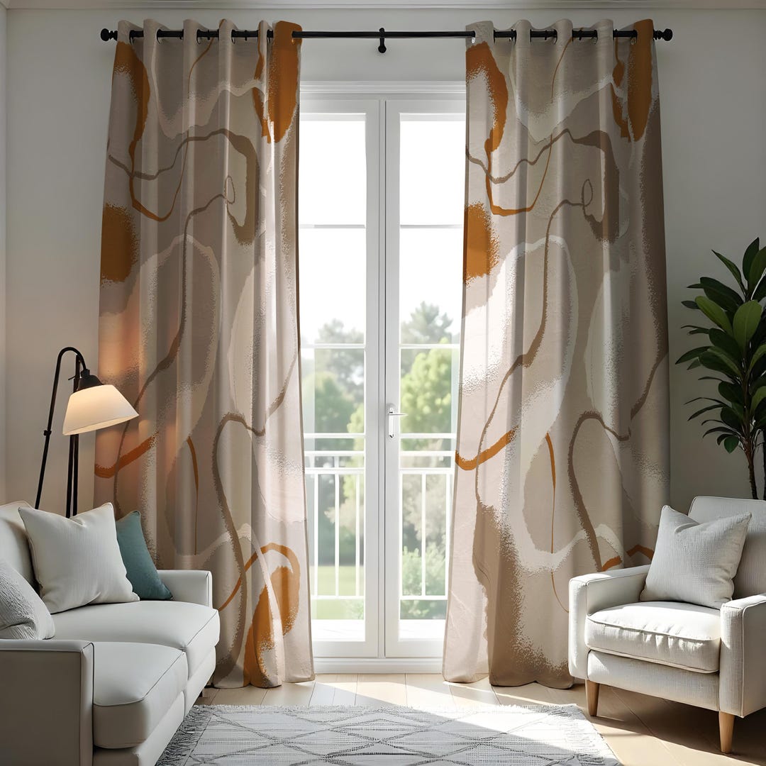 Abstract Neutral & Earthy Tone Curtains, Modern Minimalist Window ...