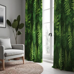 Green Fern Leaf Pattern Curtains, Botanical Nature Inspired Drapes ...
