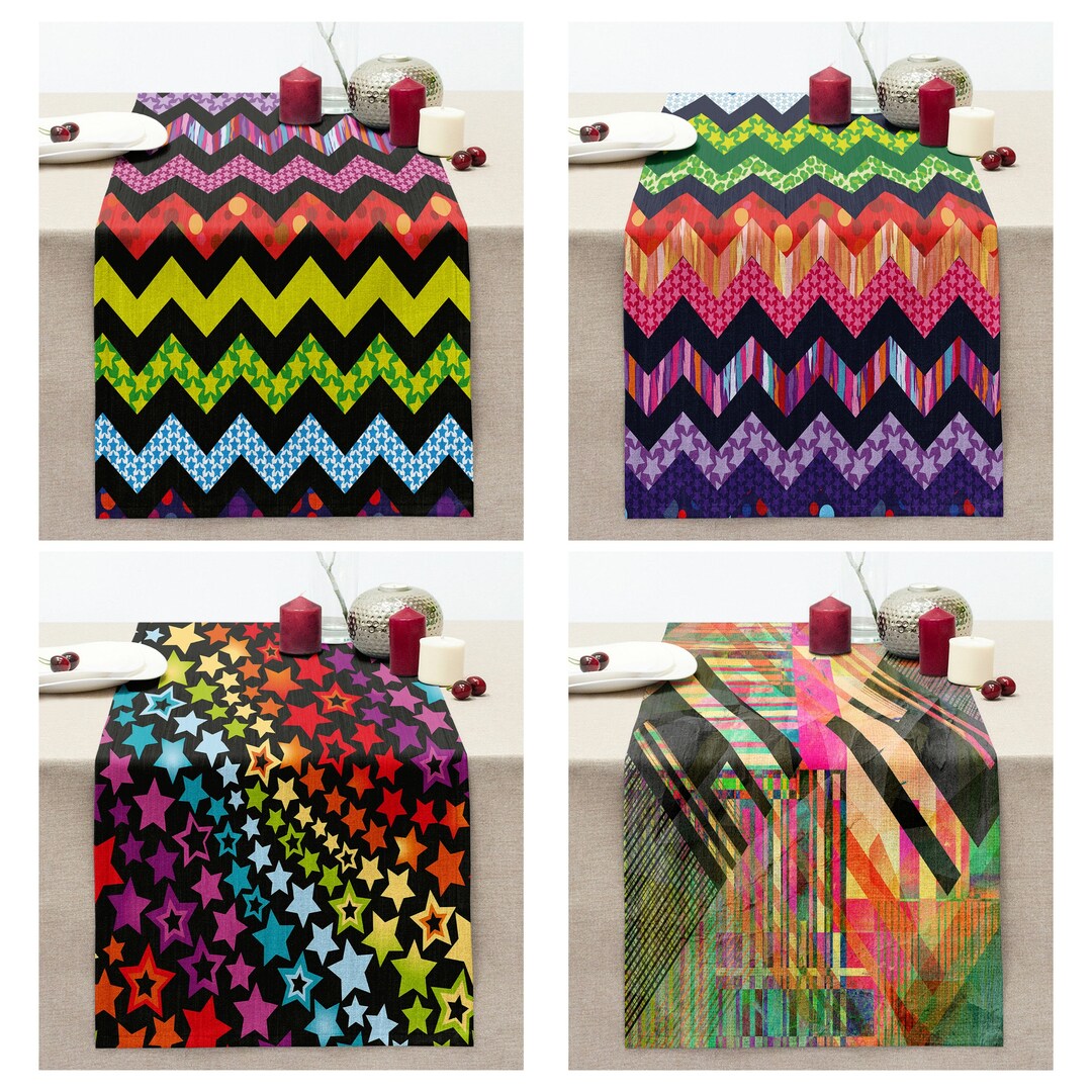 Colourful Table Runner, Vivid Kitchen Table Cloth, Bright Multicolour ...