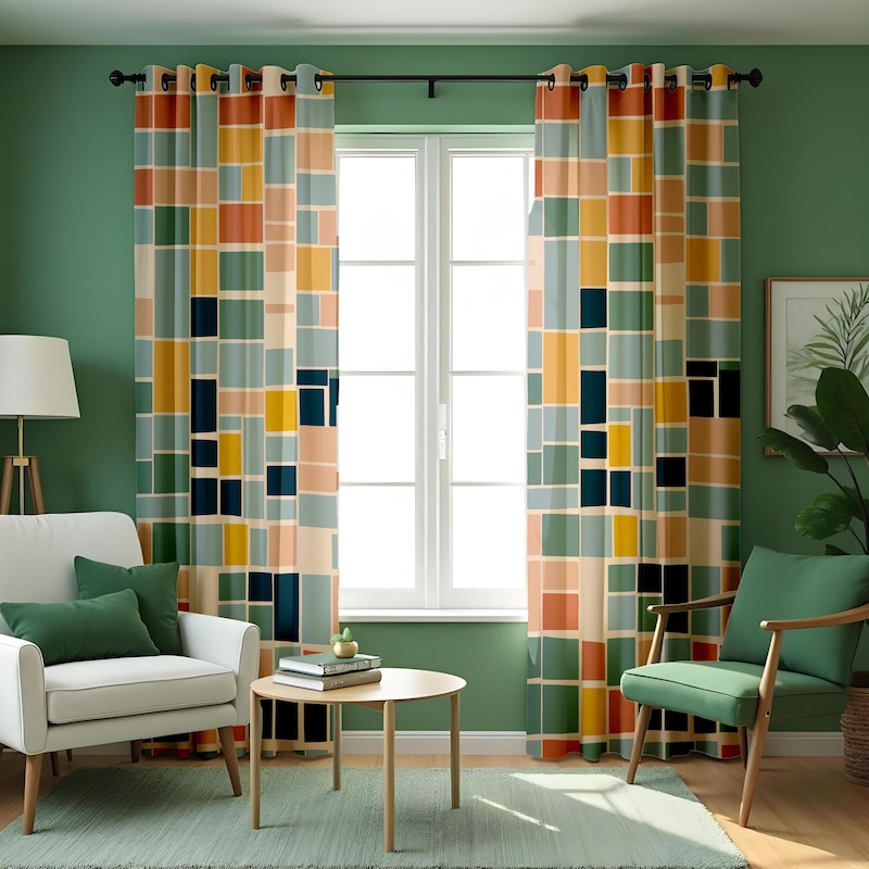Color Block Curtains - Etsy