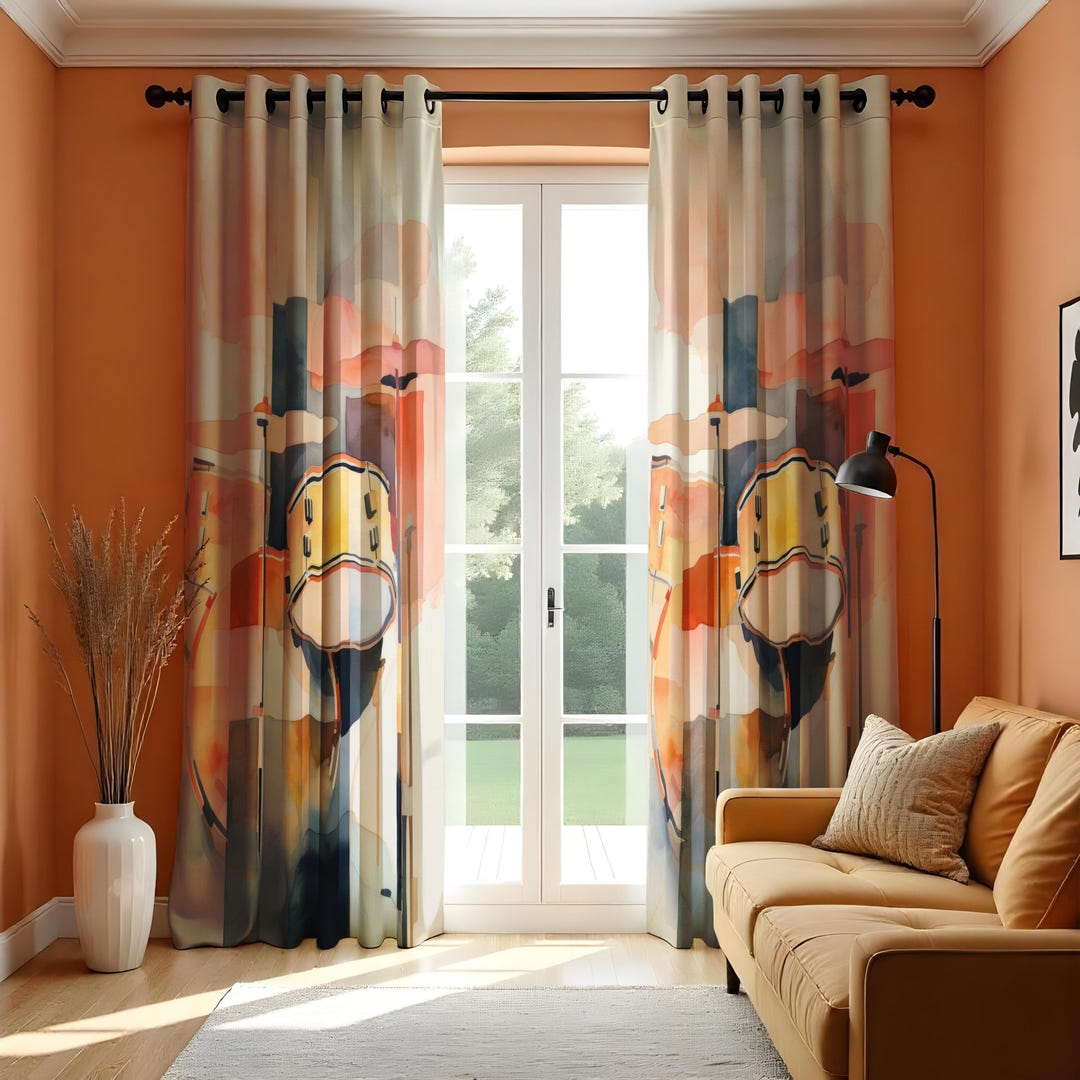Abstract Drum Set Curtains, Music Theme Window Drapes, Modern Musician ...