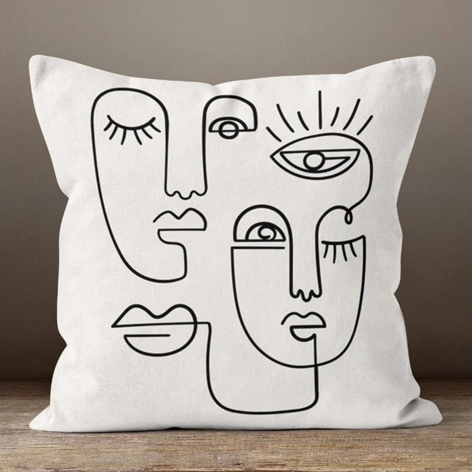Line Art Face Themed Throw Pillows/abstract Face Cartoon Woman - Etsy UK