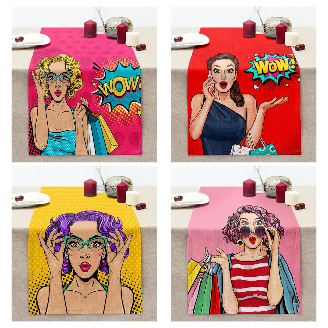 Pop Art Table Runner, Colourful Illustration Table Decoration, Wow ...