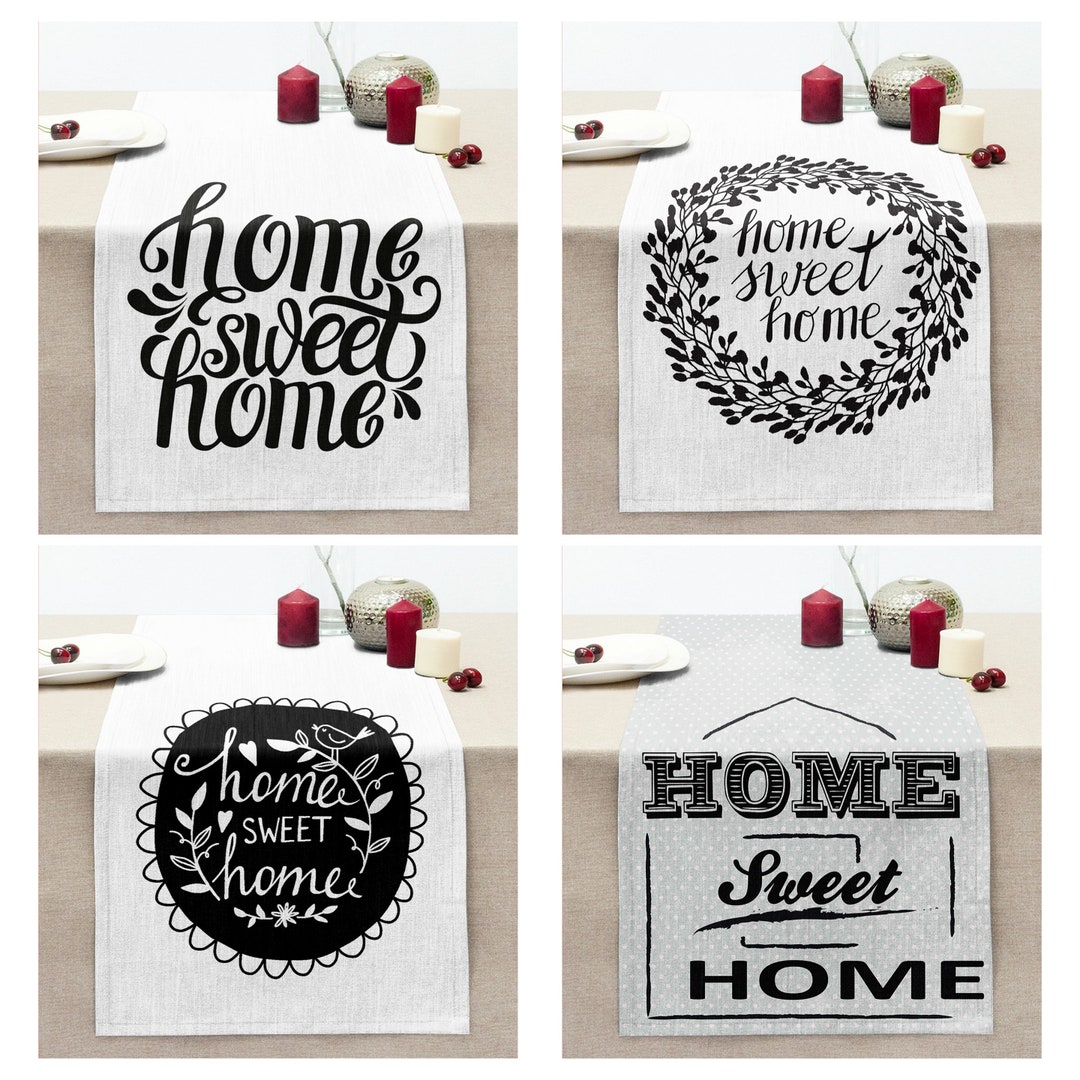 Home Sweet Home Table Runner, Black White Decorative Dining Room Table ...