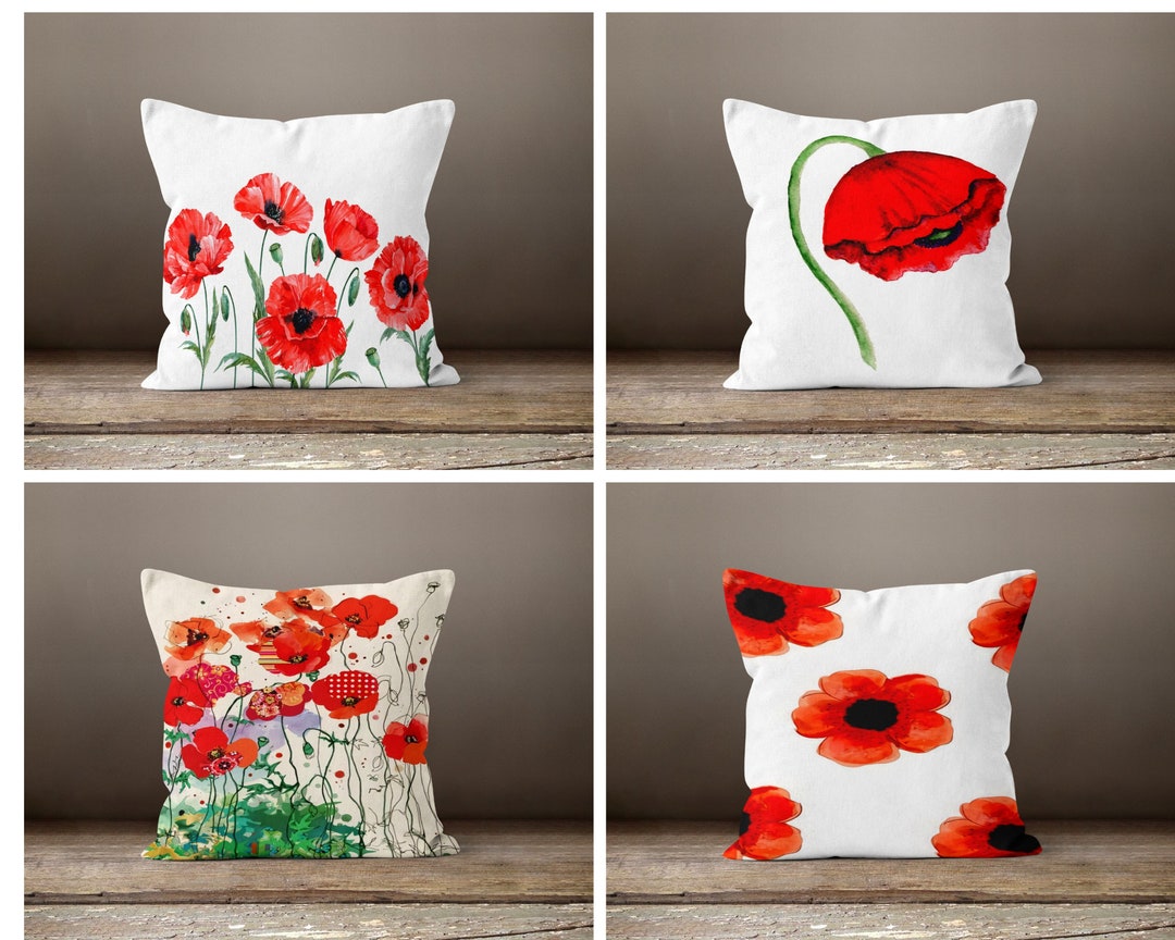 Poppy Cushion Cover|rememberance Day Flower Pillow Case|lest We Forget ...