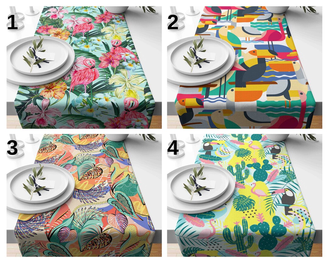 Flamingo Pattern Table Runner, Bird Table Cloth, Cactus Leaf Kitchen ...