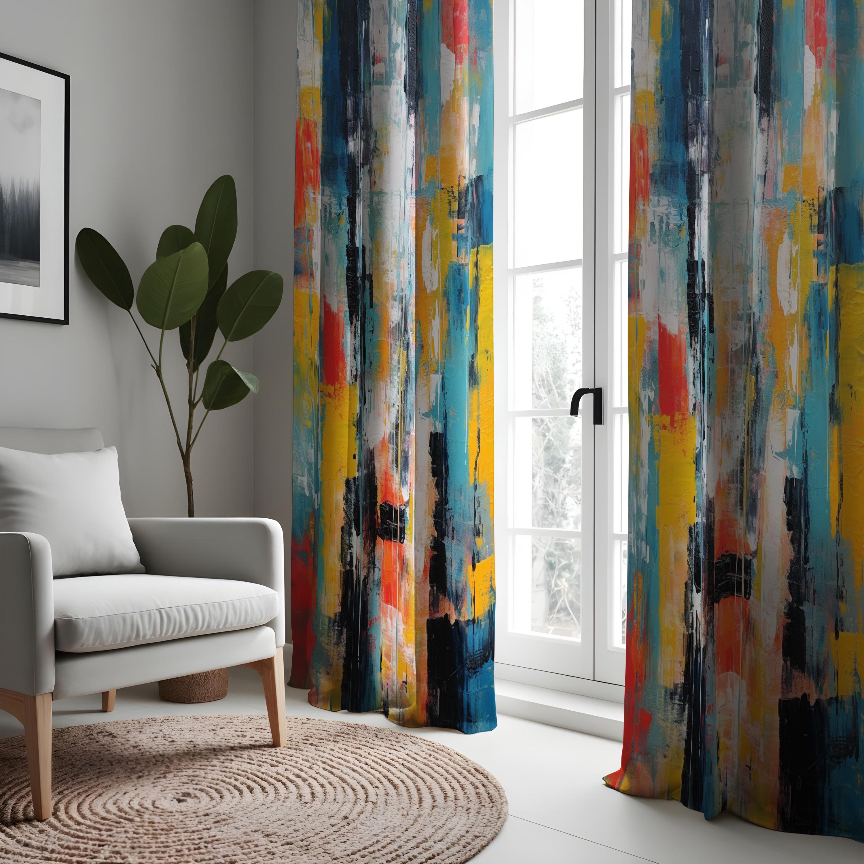 Abstract Art Curtains, Bold Multi-color Brushstrokes Modern Drapes ...