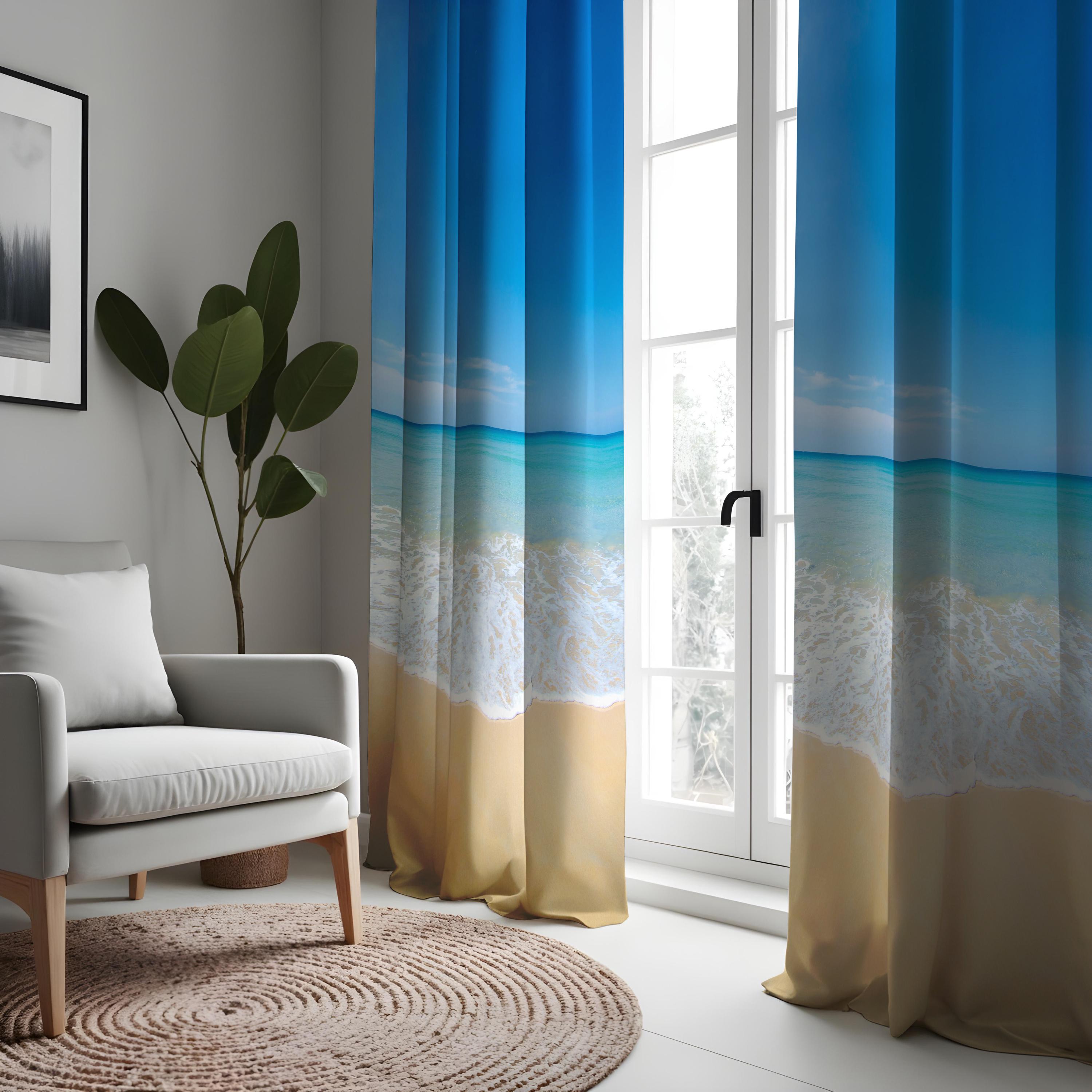 Beach Ocean Scene Curtains, Serene Seaside Window Drapes, Custom Length ...