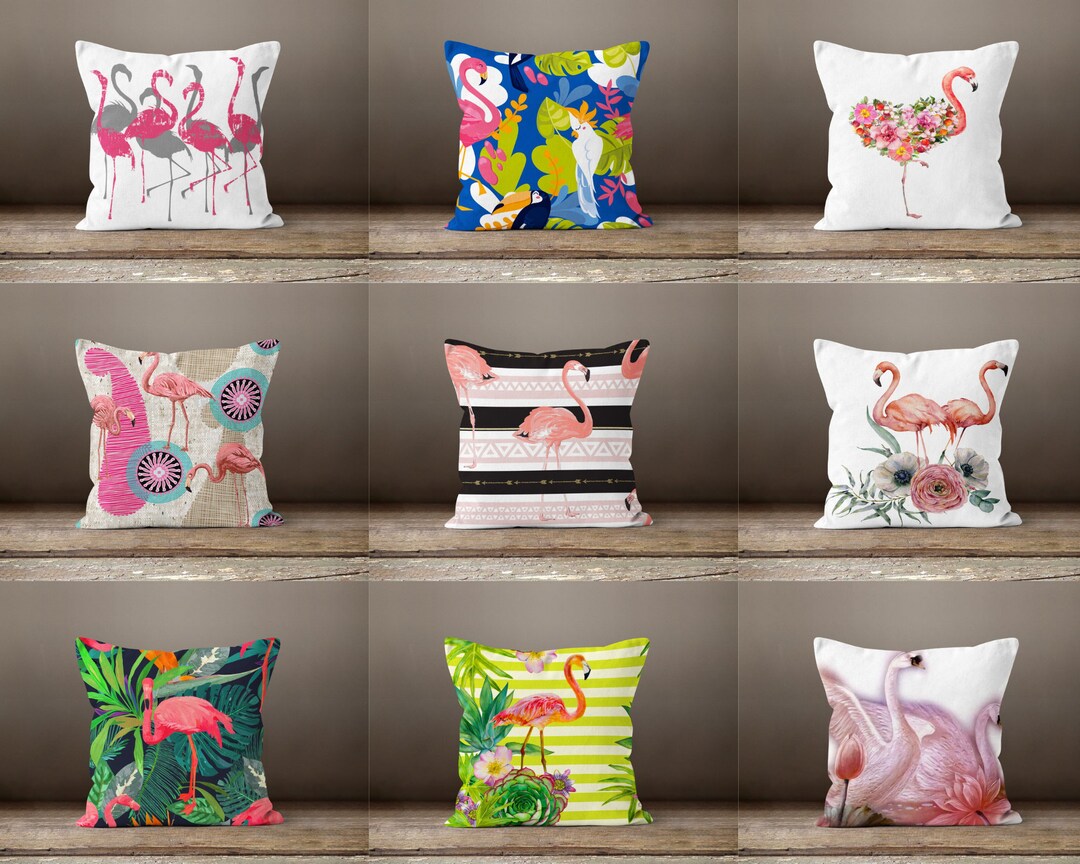 Flamingo Pillow Cover|pink Jungle Pillow Case|striped Botanical Cover ...