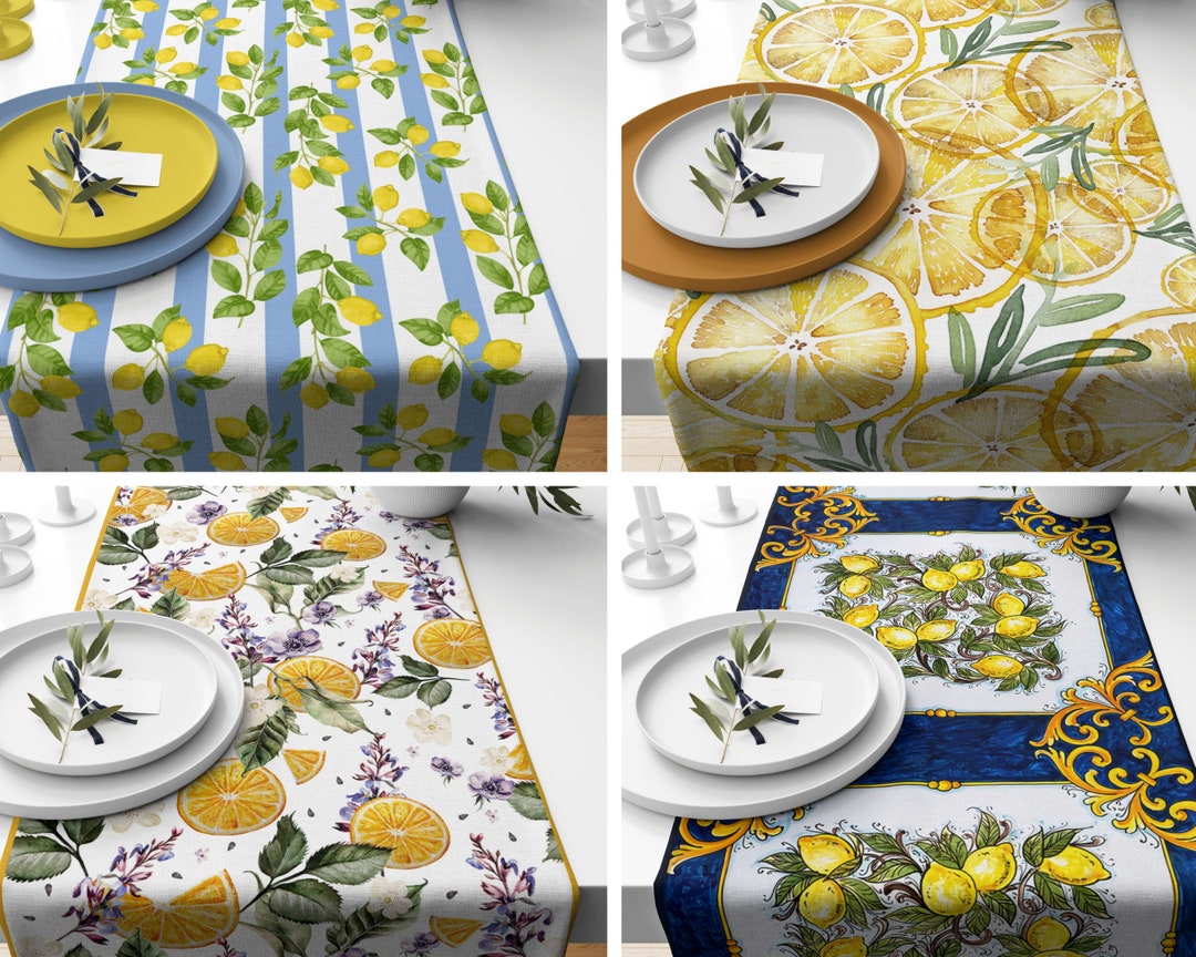 Fruit Table Runner|lemon Table Decor|stripe Table Cloth|orange Table ...