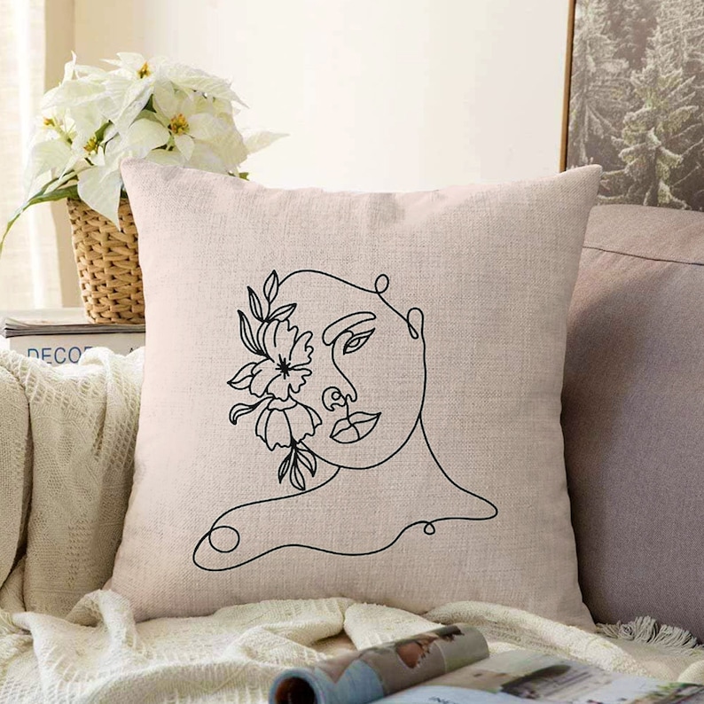 Siluet One Line Drawing Cushion Coverminimalist Woman Face - Etsy UK