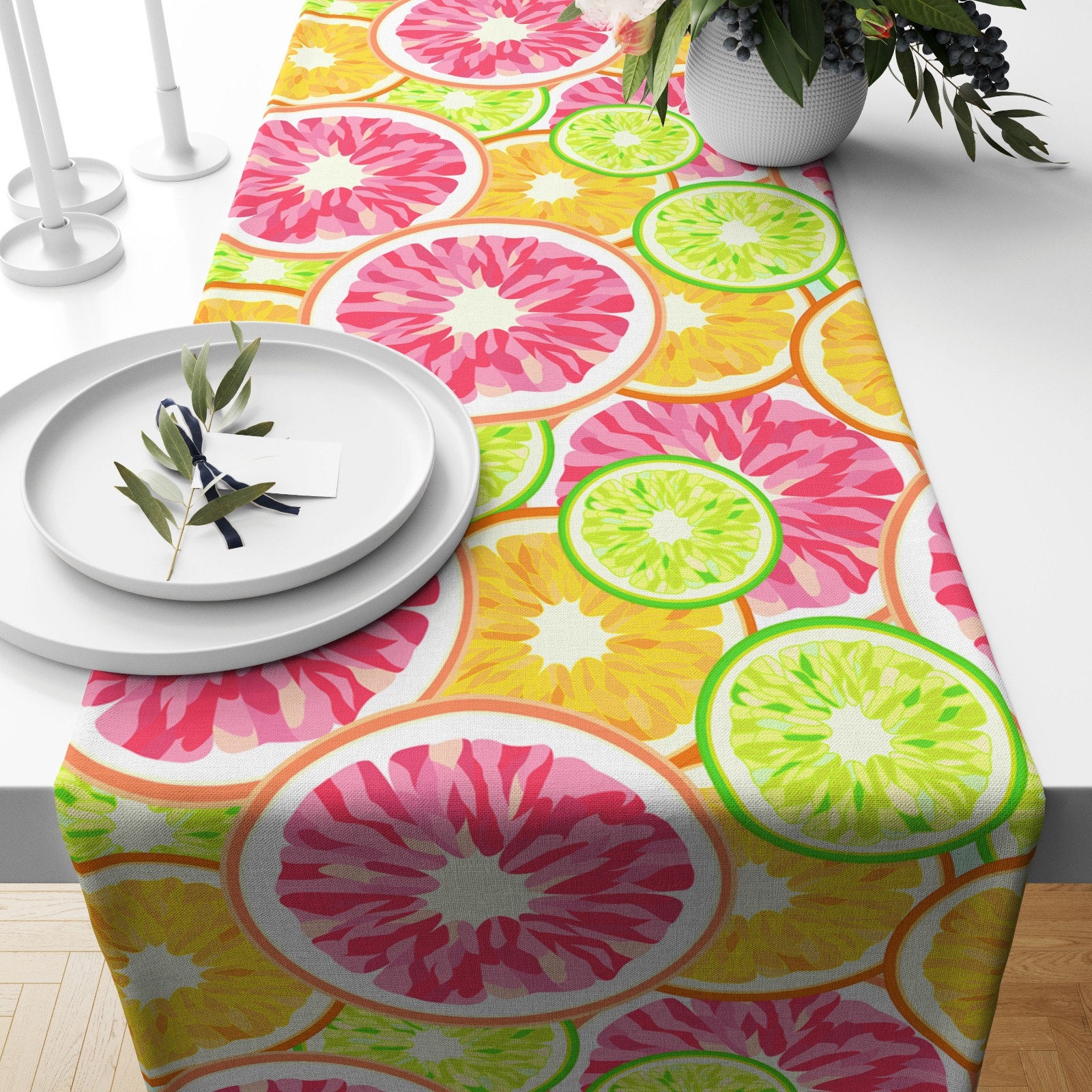 Lemon Table Runner|fruit Table Decor|orange Table Cloth|stripe Table ...