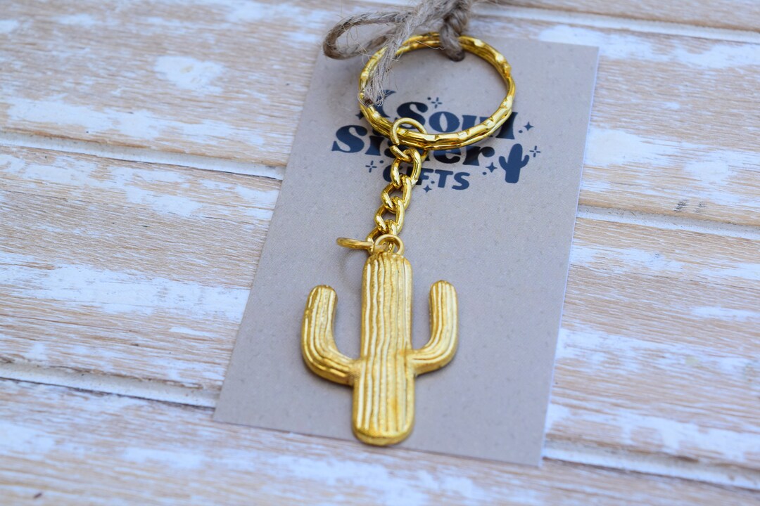 Cactus Keychain Gold Cactus Key Ring Desert Vibes Keychain - Etsy