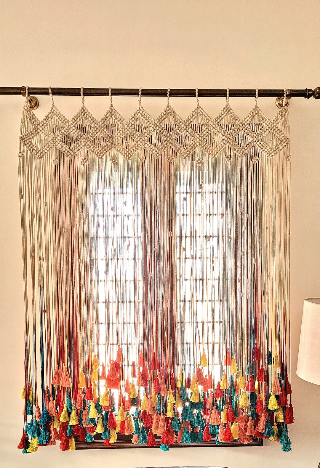 Macrame Multicoloured Curtain With Tassels/ Hand-dyed Macrame - Etsy