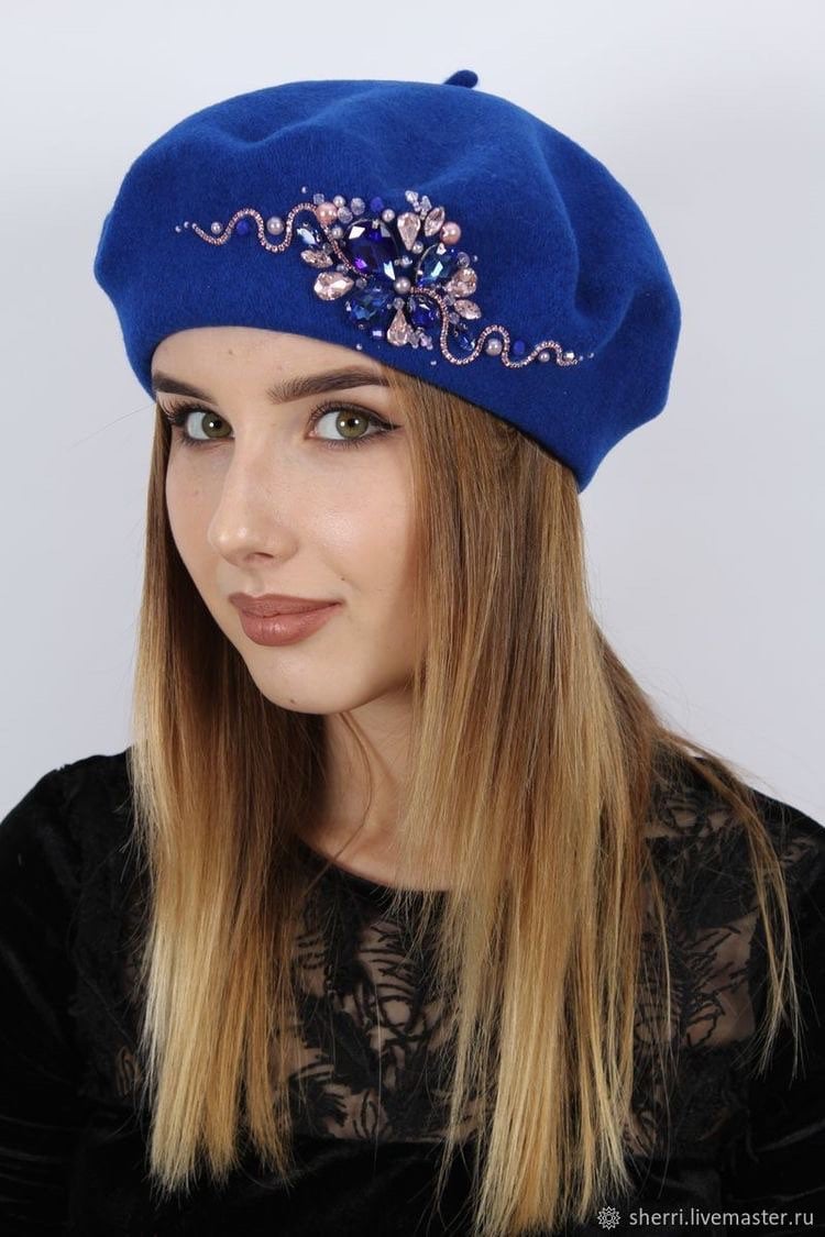 Handmade Pearl Crystal Embroidered Beret Warm Hat - Etsy